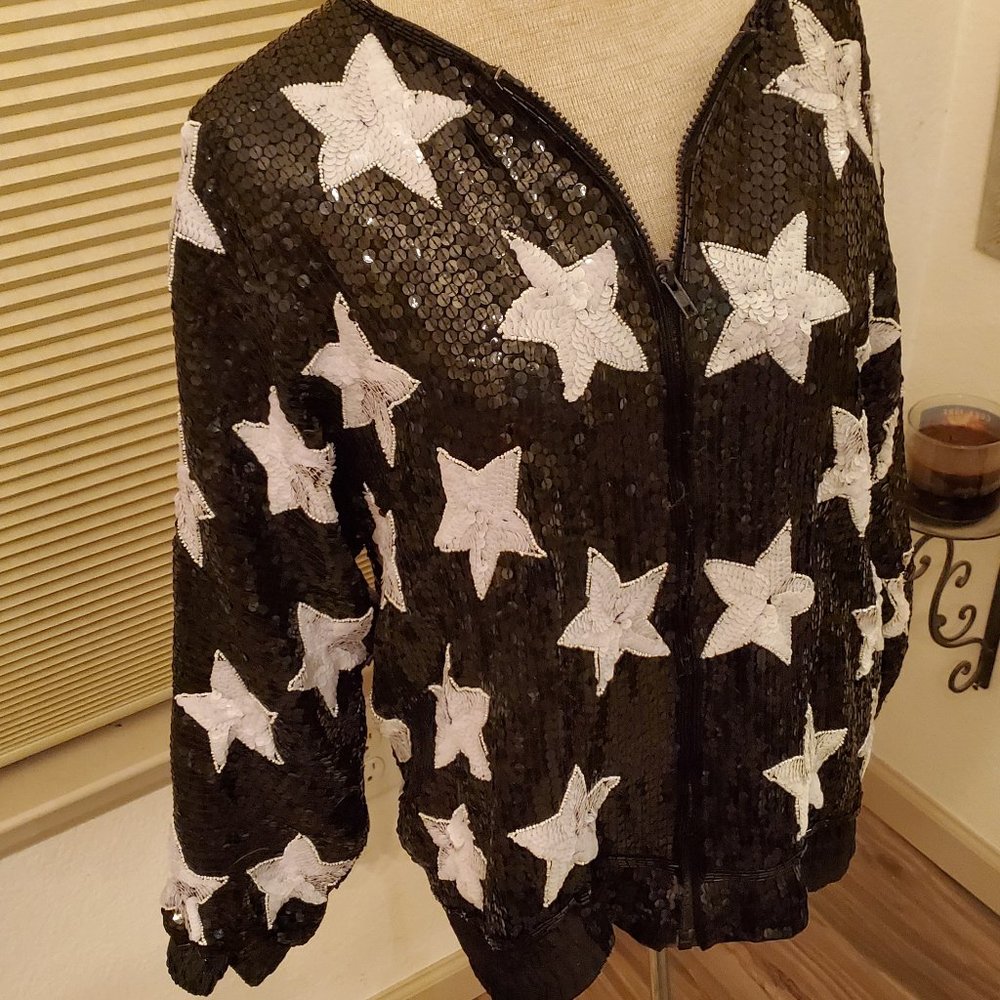 Vintage Sequined Star Bomber Jacket - Gem